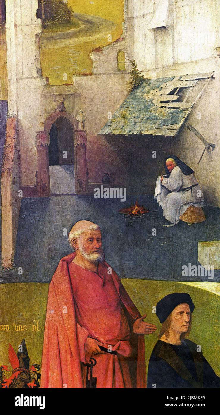 "The Adoration of the Magi". Detail from the left wing of the Triptych by Hieronymus Bosch ...