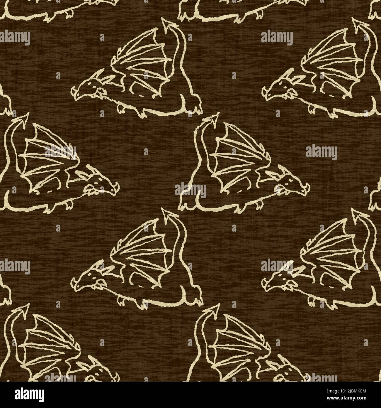 Dragon linen effect texture seamless pattern. Woven mythical beast for ...