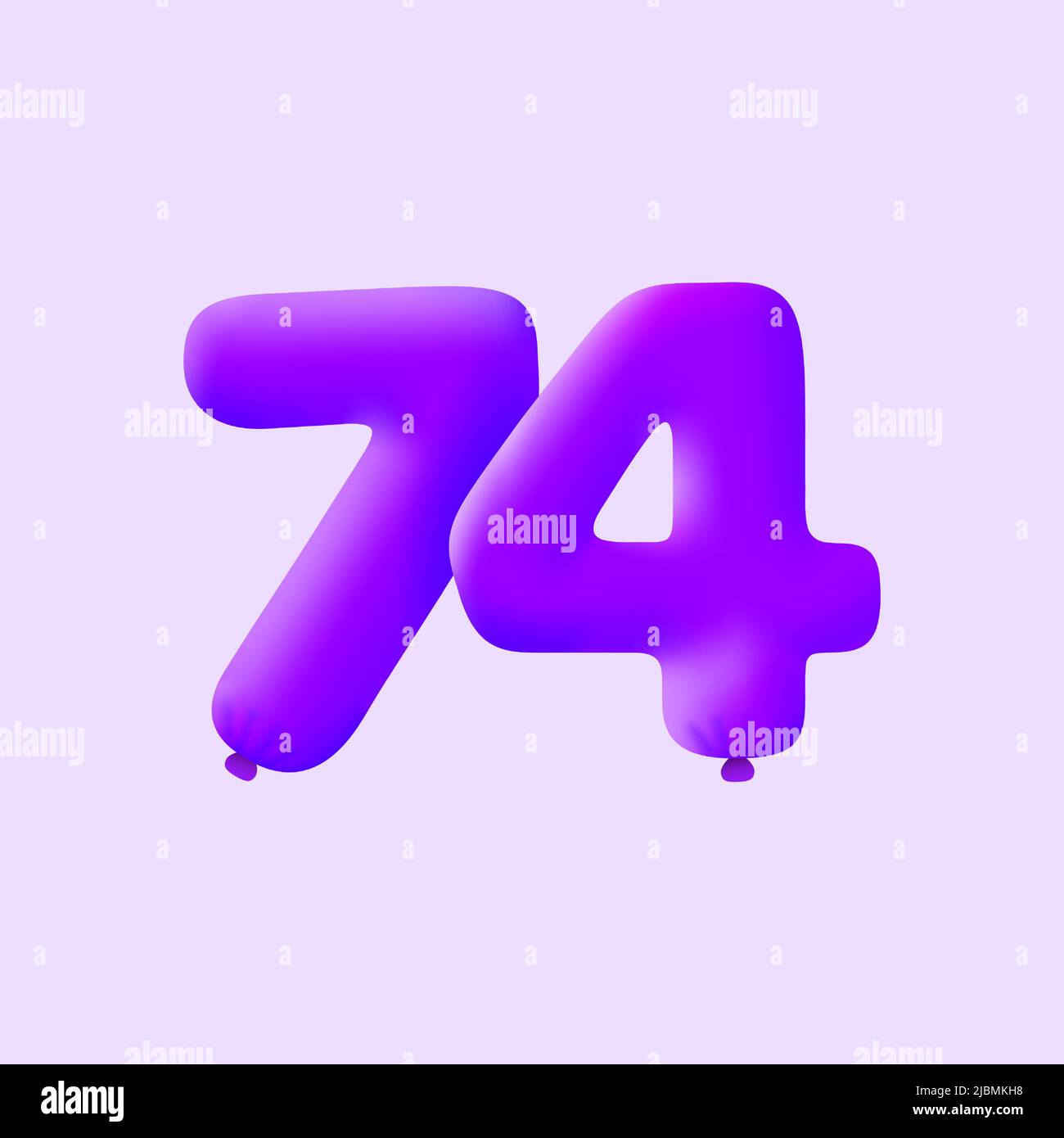 Purple 3D number 74 balloon realistic 3d helium Purple balloons. Vector ...