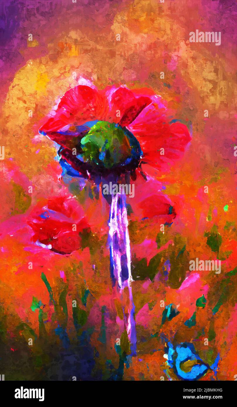 Abstract poppy flower paintings in acryl style Stock Photo - Alamy