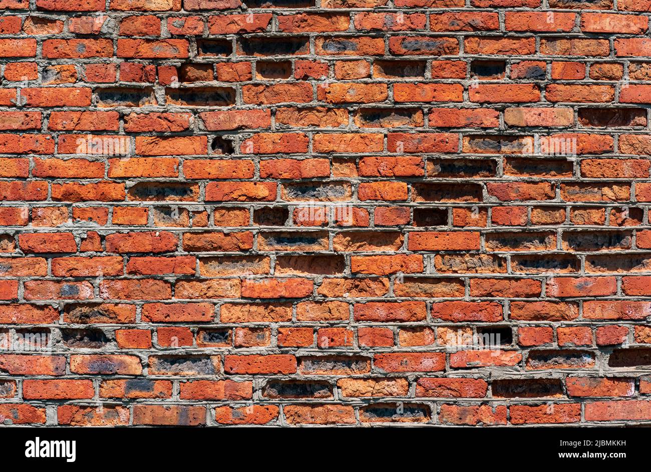 background, texture of a heavily weathered old red brick wall Stock ...