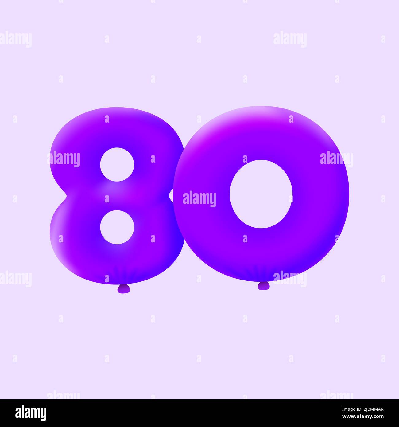 Purple 3D number 80 balloon realistic 3d helium Purple balloons. Vector ...