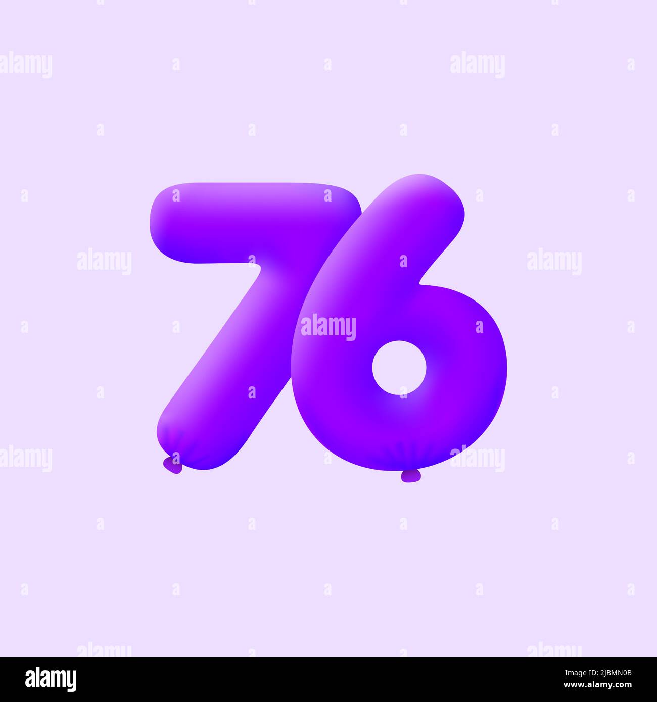 Purple 3D number 76 balloon realistic 3d helium Purple balloons. Vector ...