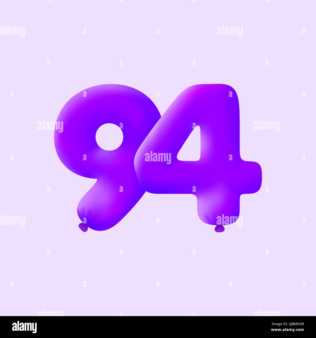Purple 3D number 94 balloon realistic 3d helium Purple balloons. Vector ...