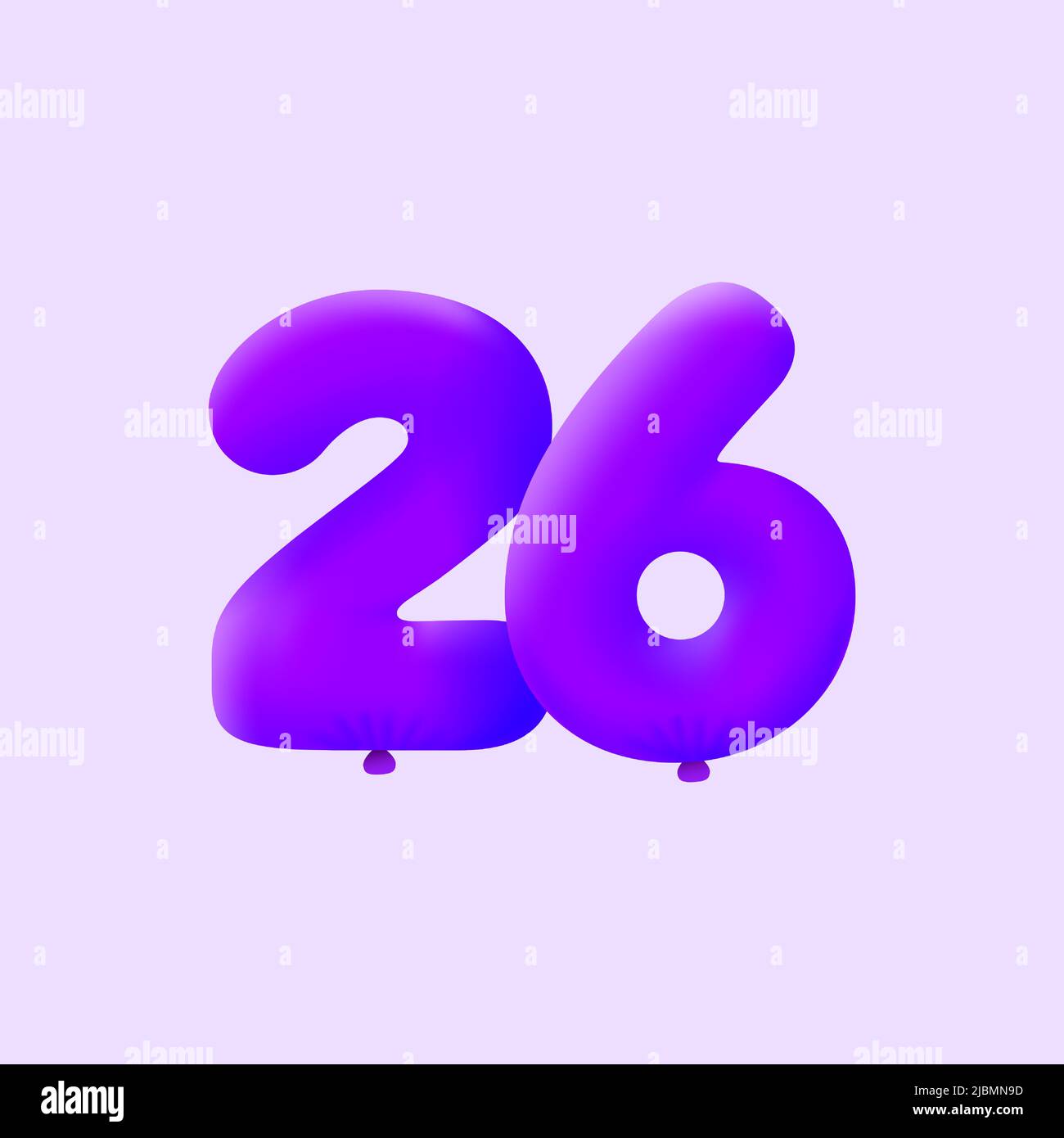 Purple 3D number 26 balloon realistic 3d helium Purple balloons. Vector ...