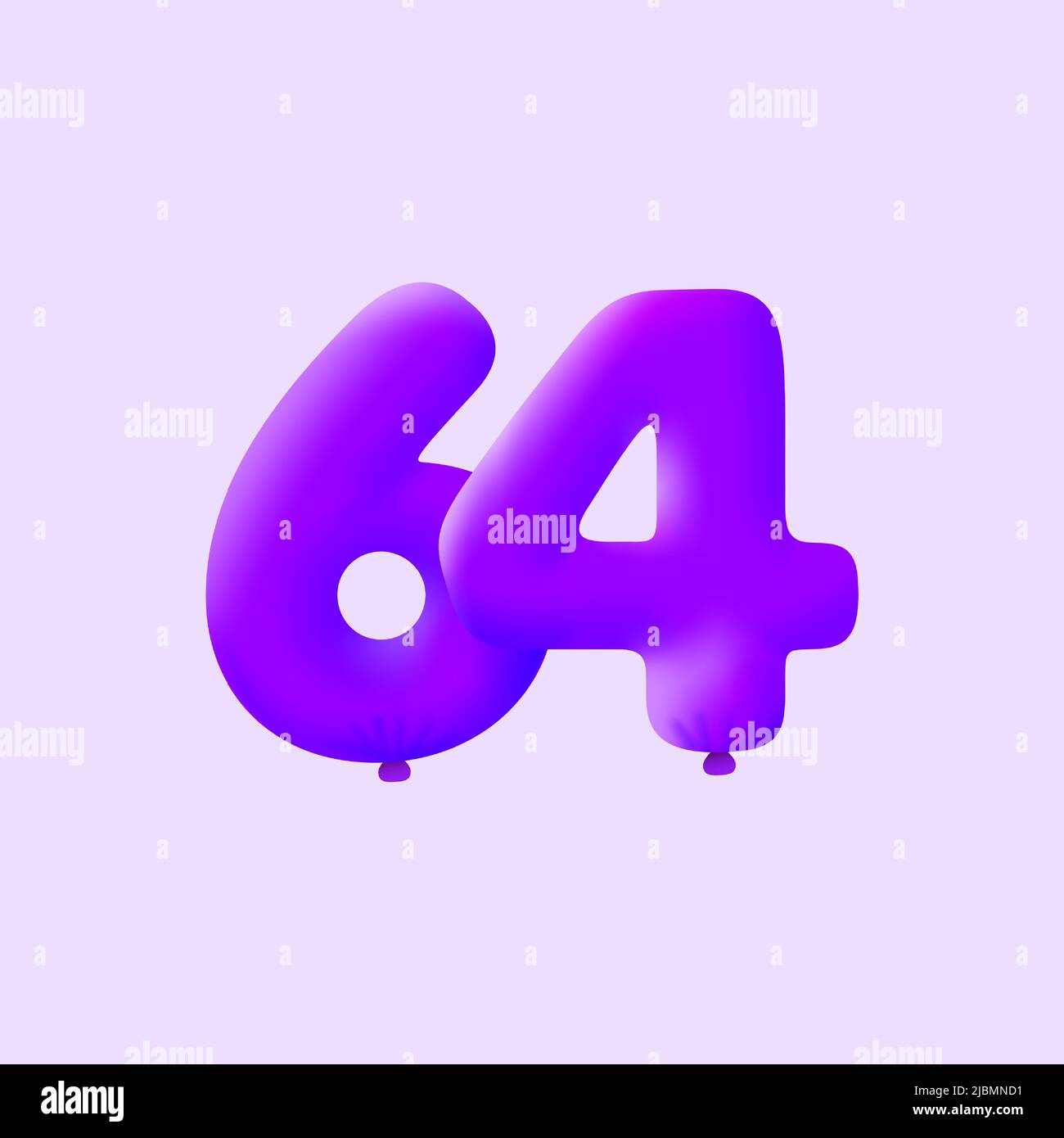 Purple 3D number 64 balloon realistic 3d helium Purple balloons. Vector ...