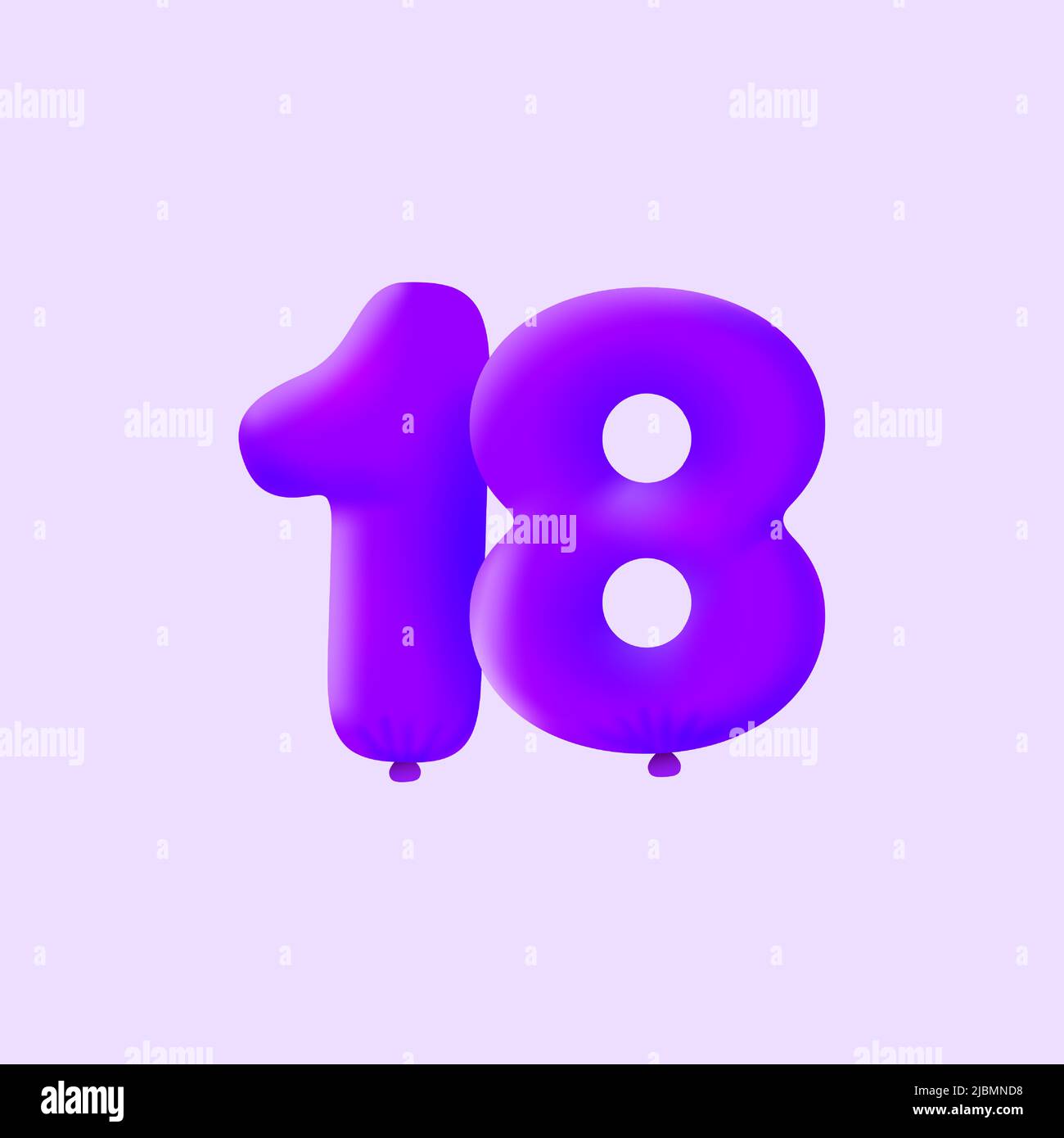Purple 3D number 18 balloon realistic 3d helium Purple balloons. Vector ...