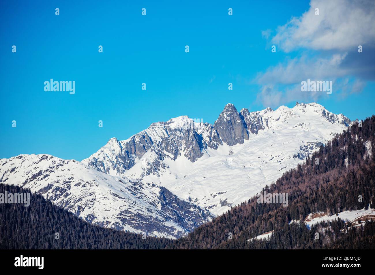 Summits in snow Mont Blanc Alps mountains massif over blue sky Stock ...