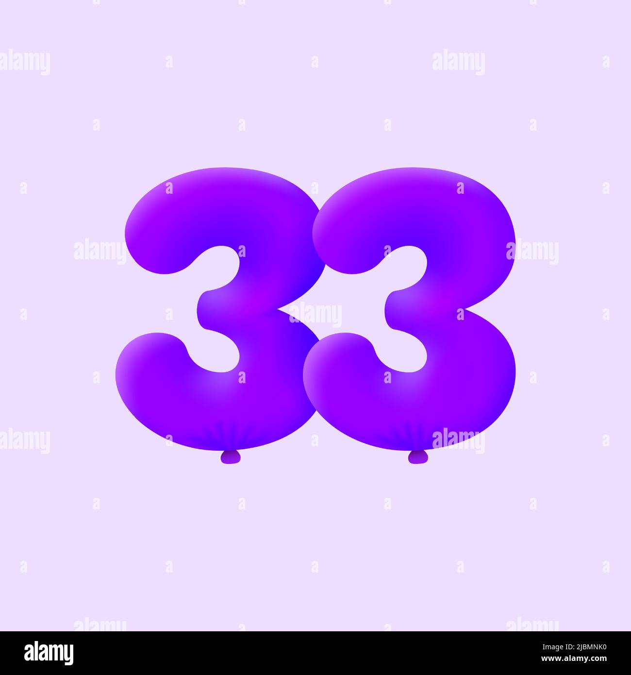Purple 3D number 33 balloon realistic 3d helium Purple balloons. Vector ...