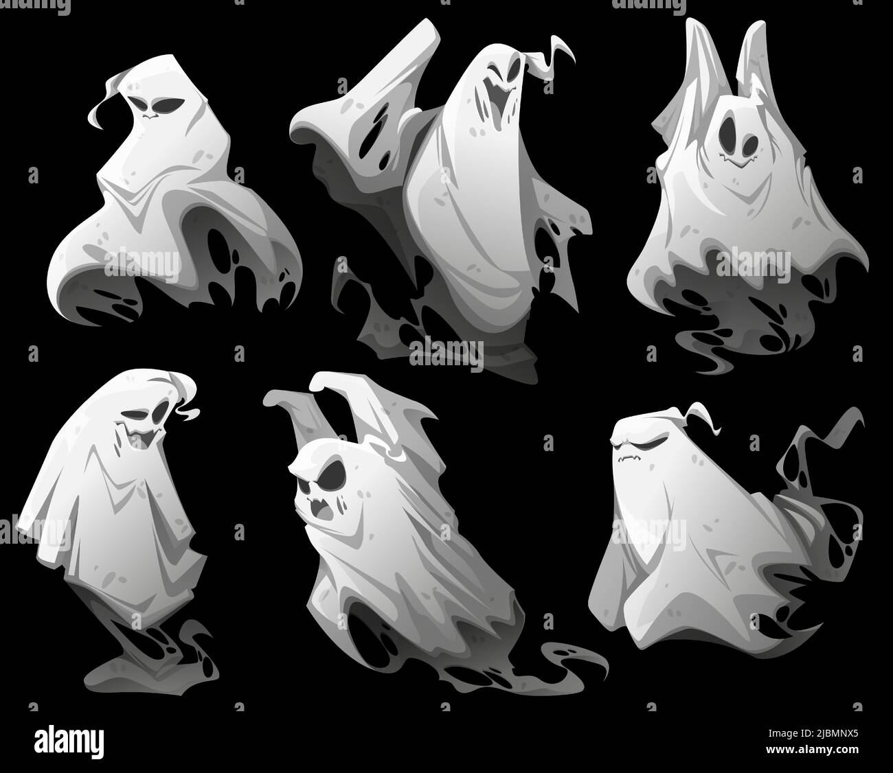 Ghosts, cartoon Halloween characters. Funny spooks creatures different ...