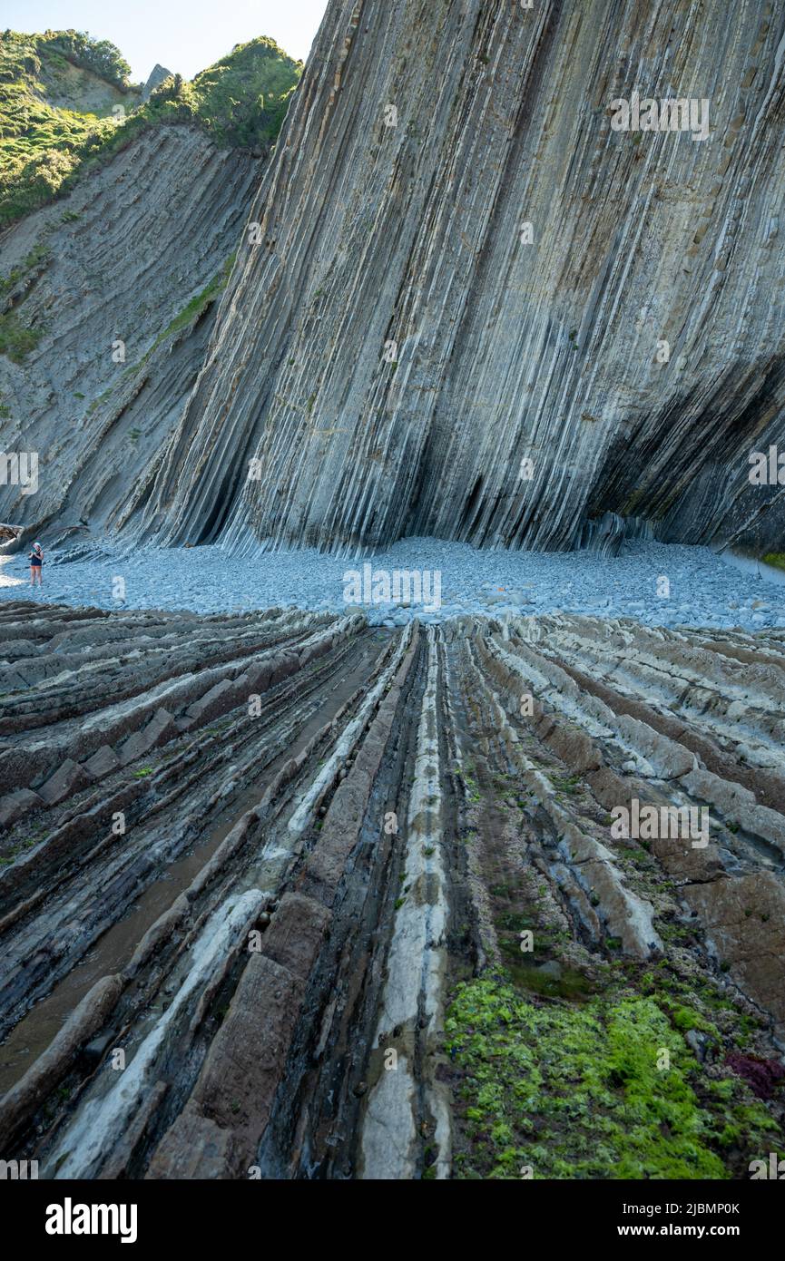 View on steeply-tilted layers of flysch geological formation on ...