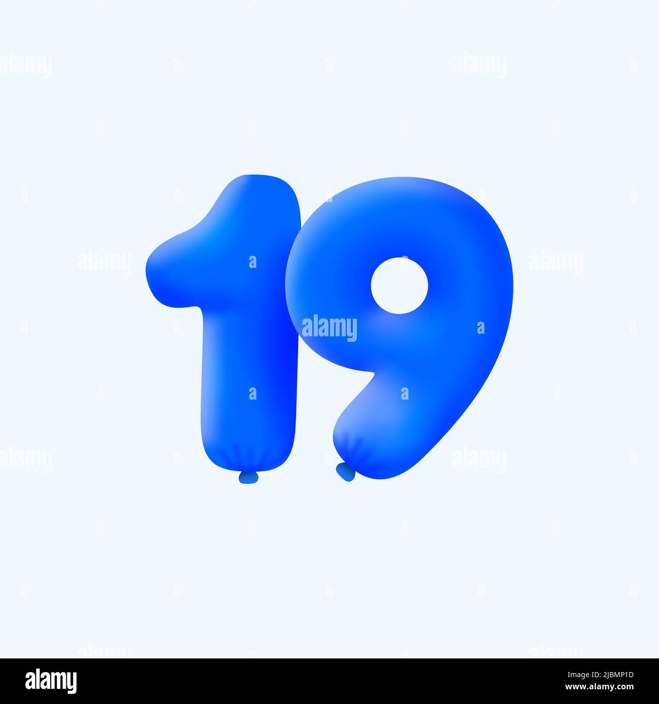 Blue 3D number 19 balloon realistic 3d helium blue balloons. Vector ...