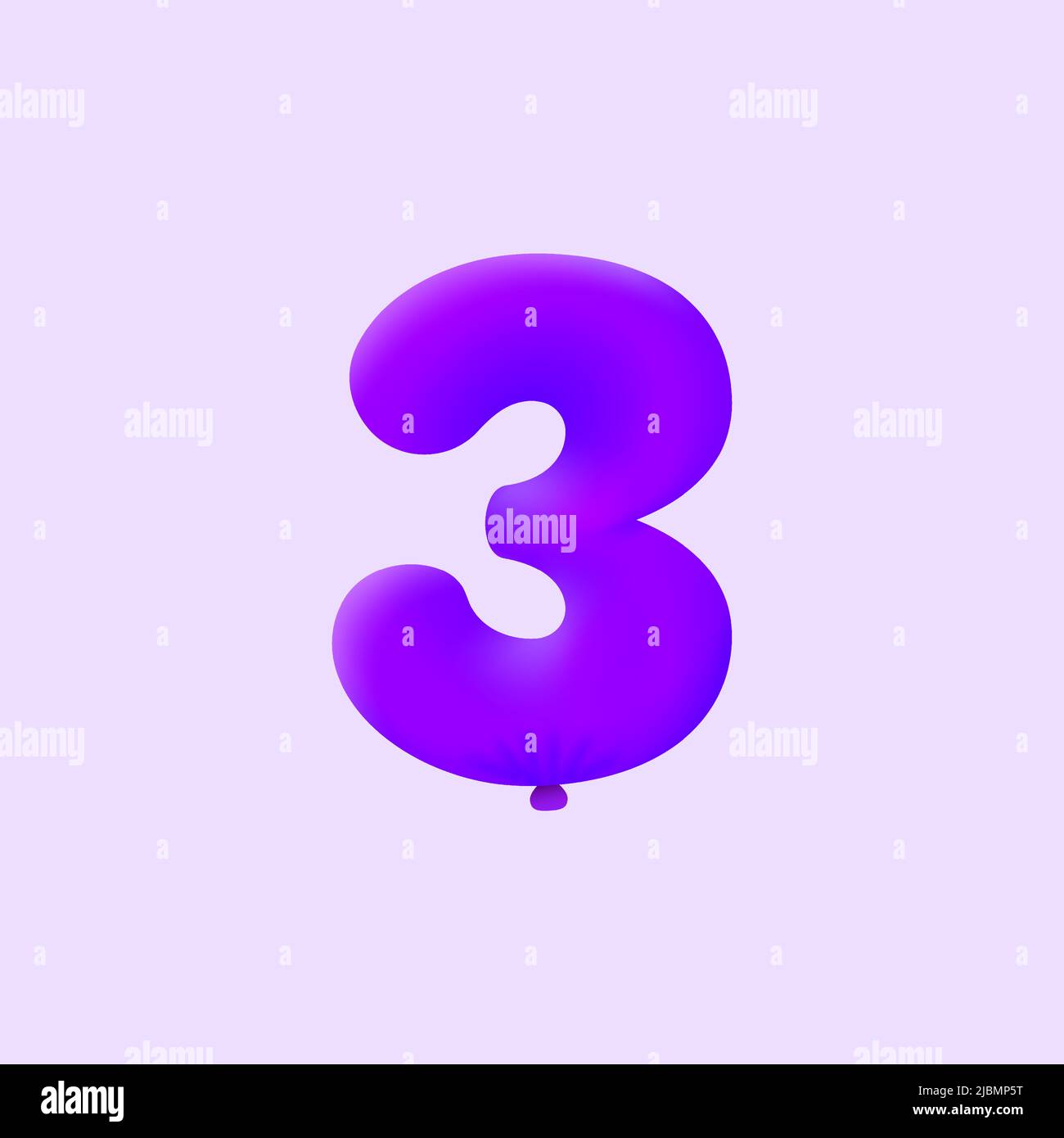 Purple 3D number 3 balloon realistic 3d helium Purple balloons. Vector ...