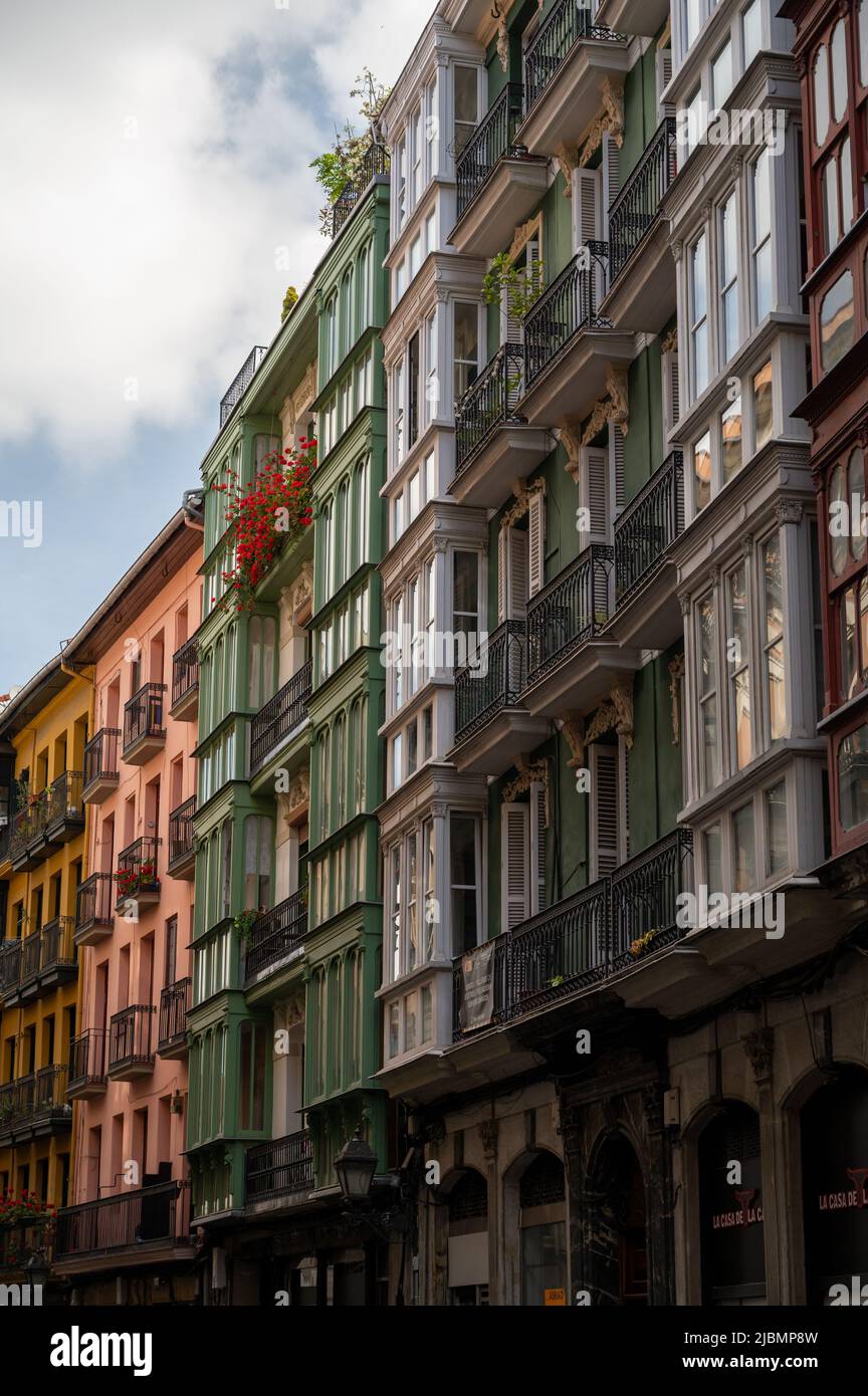 View on houses and streets in old part of Bilbao city, Basque Country ...