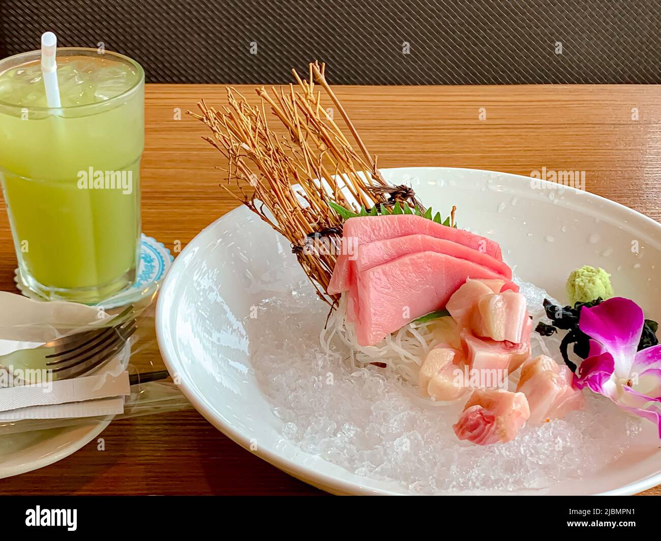 Various menus, sushi, sashimi, nigiri, pan fried pork and miso soup ...