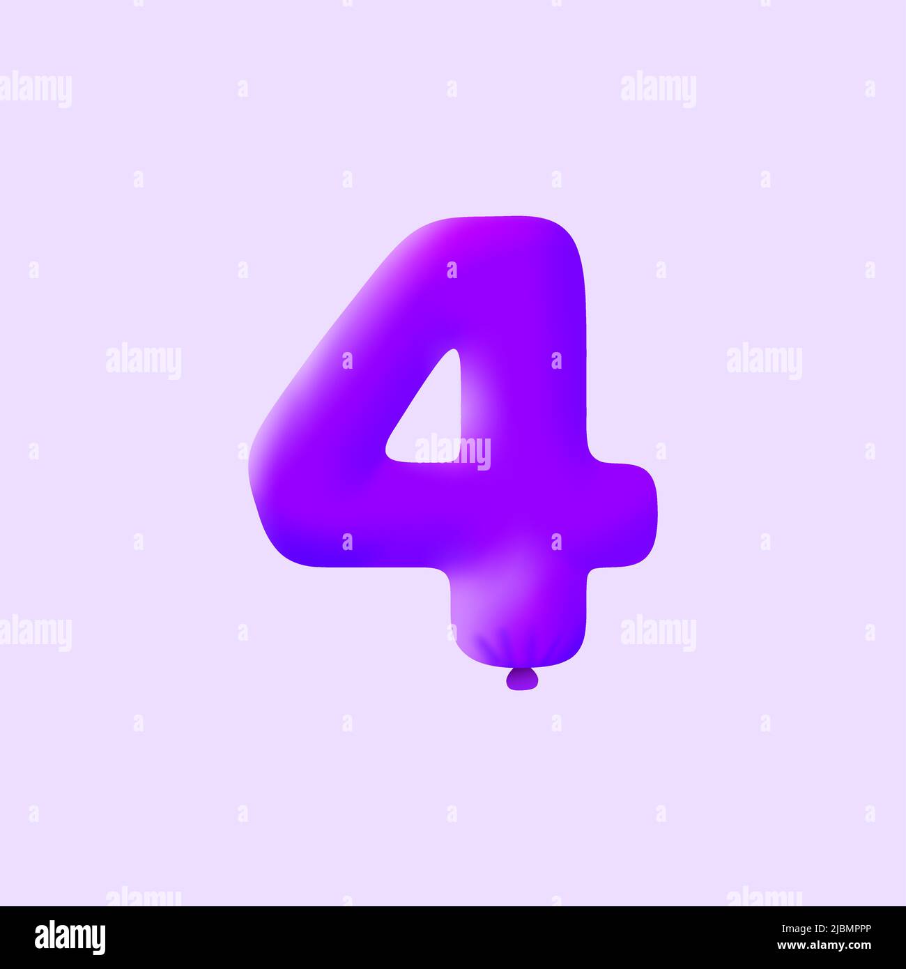 Purple 3D number 4 balloon realistic 3d helium Purple balloons. Vector ...