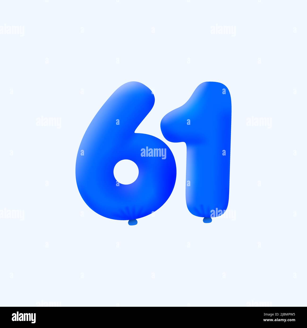 Blue 3D number 61 balloon realistic 3d helium blue balloons. Vector ...