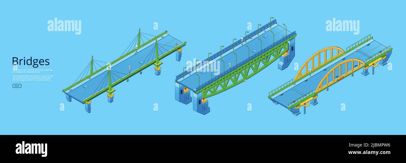 Isometric bridges poster with architecture construction with car road ...