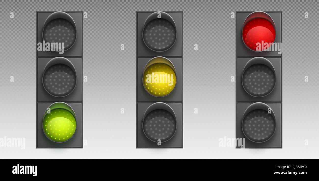 Traffic light with led lamps, green, yellow and red stoplight signals ...