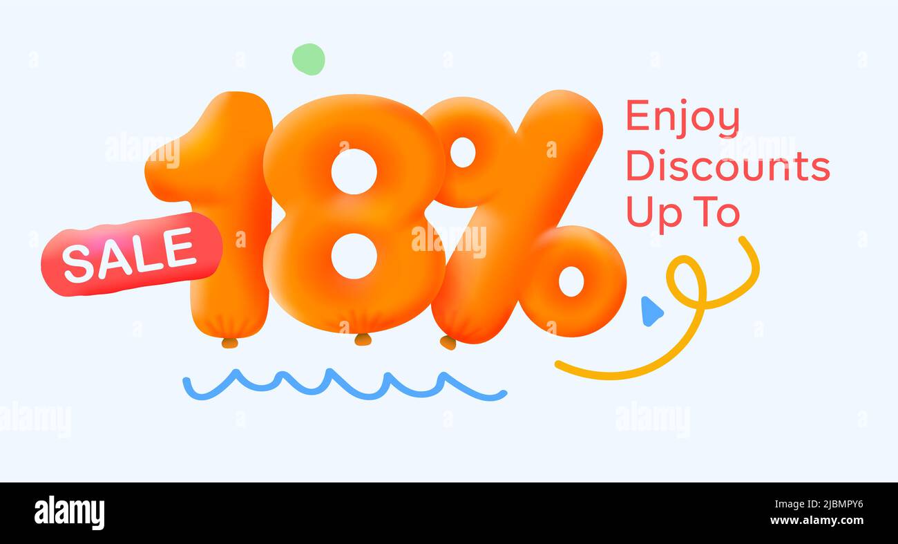 Special offer sale 18% discount 3D number Yellow tag voucher vector ...