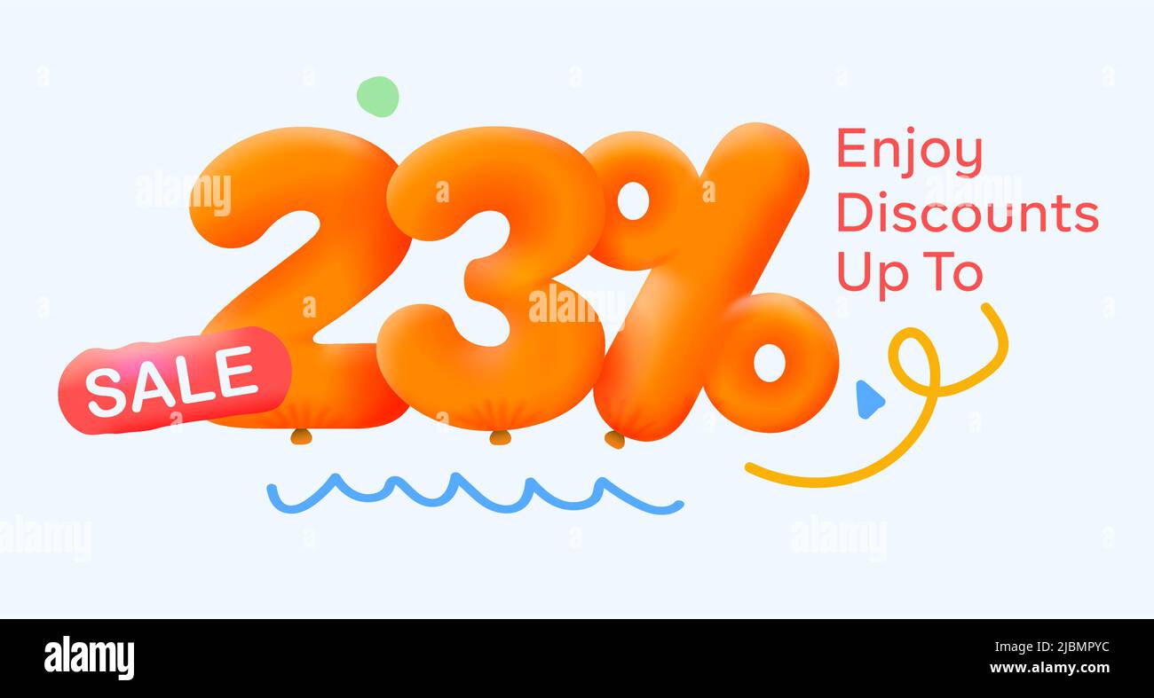 Special offer sale 23% discount 3D number Yellow tag voucher vector ...