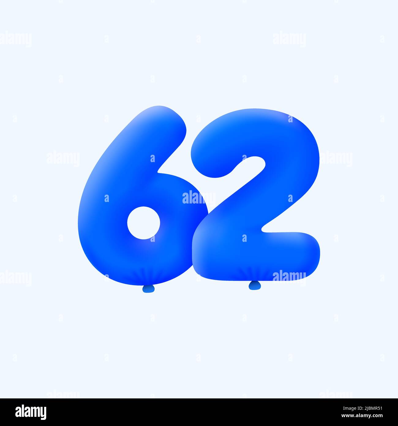 Blue 3D number 62 balloon realistic 3d helium blue balloons. Vector ...