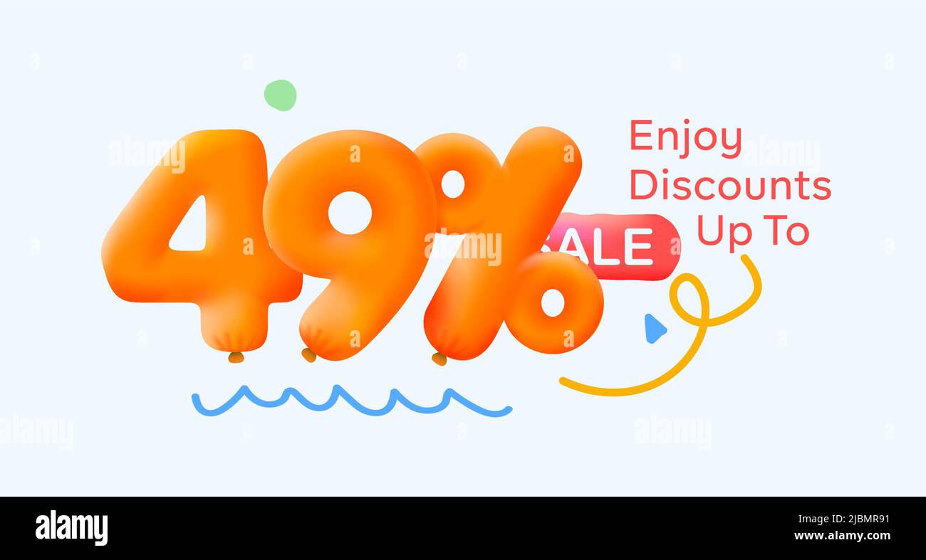 Special offer sale 49% discount 3D number Yellow tag voucher vector ...