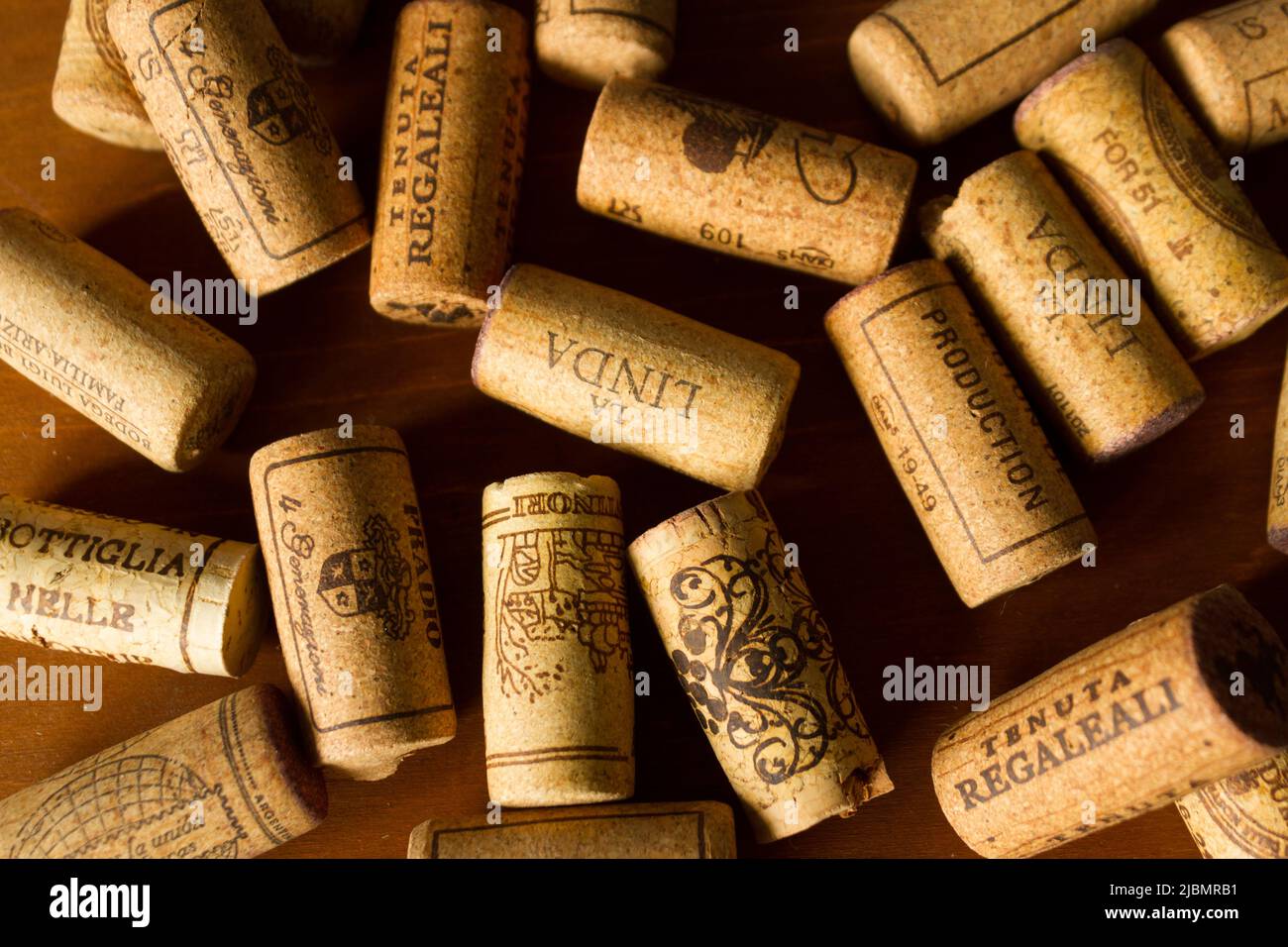 Kazan, Russia - 21.05.2022: Wine corks. Wooden backround Stock Photo ...