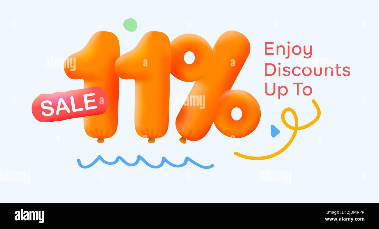 Special offer sale 11% discount 3D number Yellow tag voucher vector ...