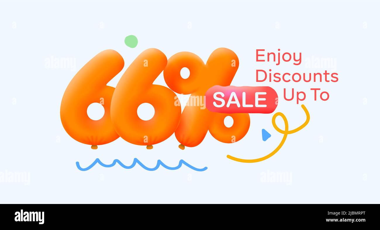 Special offer sale 66% discount 3D number Yellow tag voucher vector ...