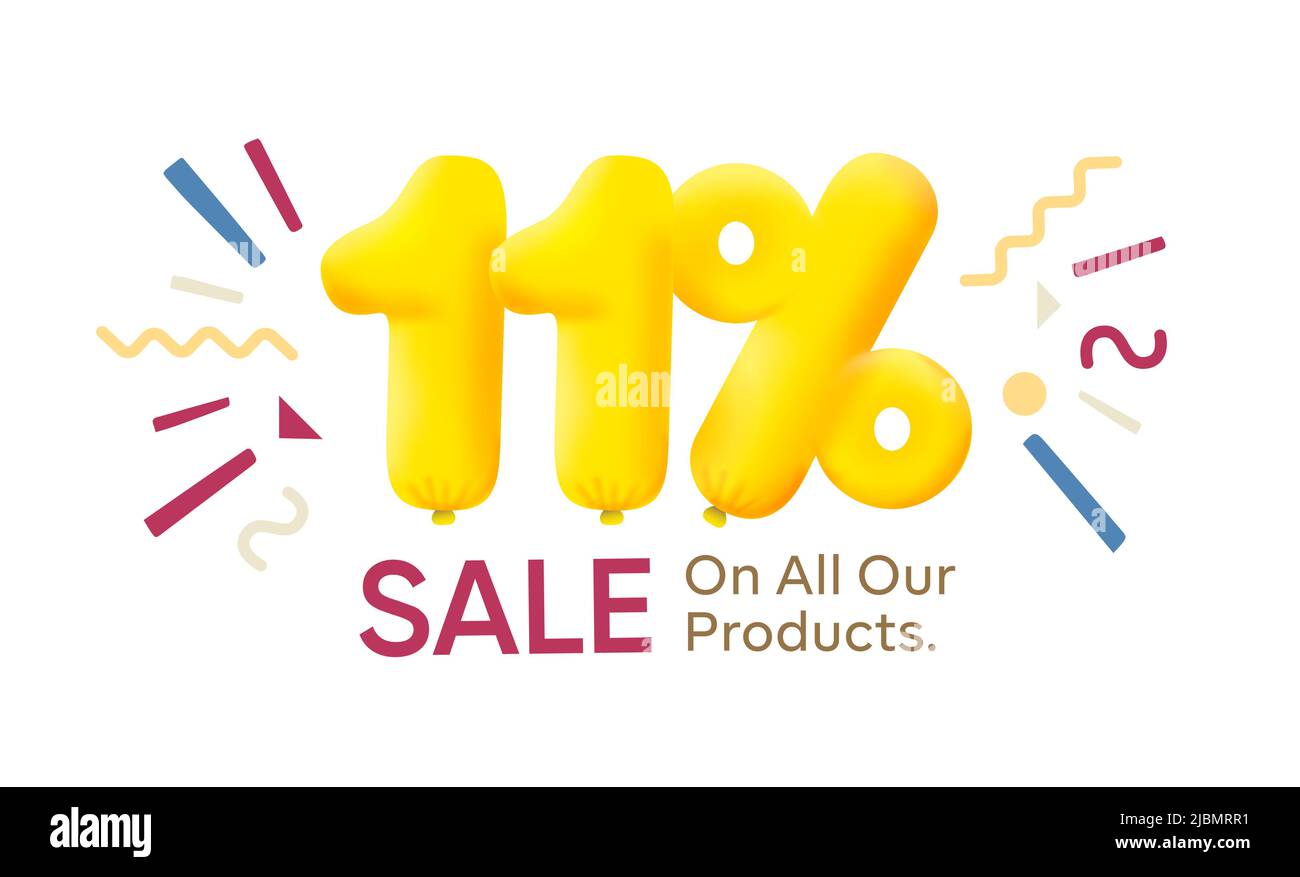 Special offer sale 11% discount 3D number Yellow tag voucher vector ...