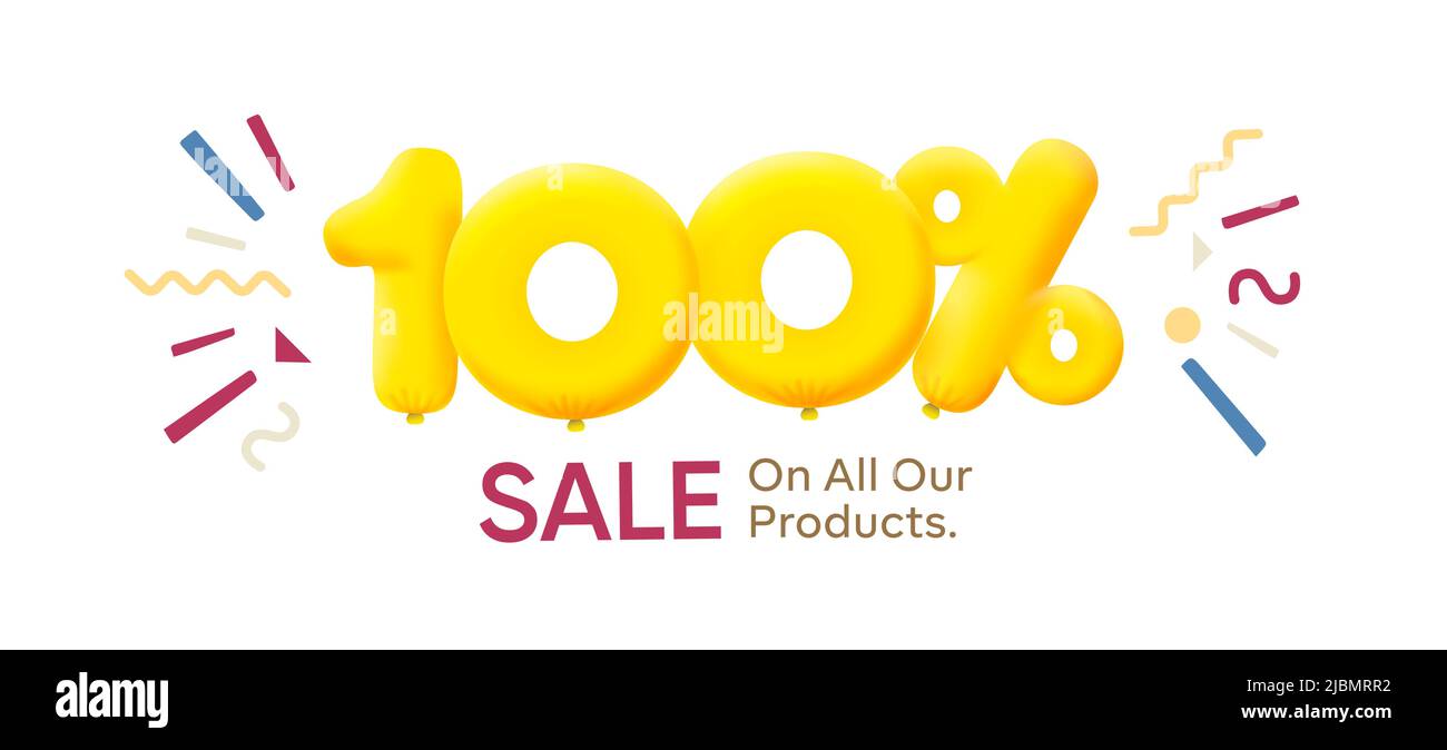 Special offer sale 100% discount 3D number Yellow tag voucher vector ...