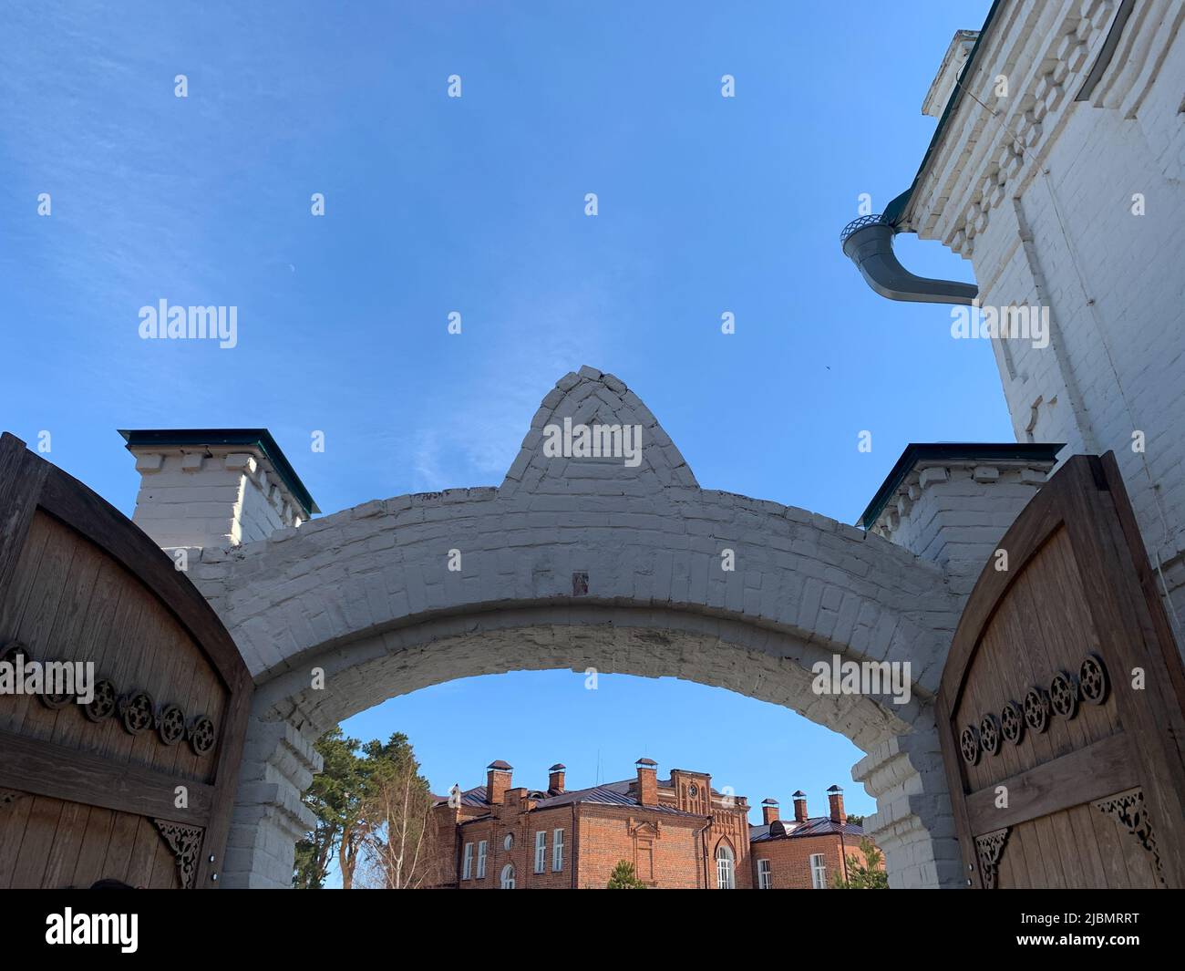 Old historical building. White bricks Stock Photo - Alamy