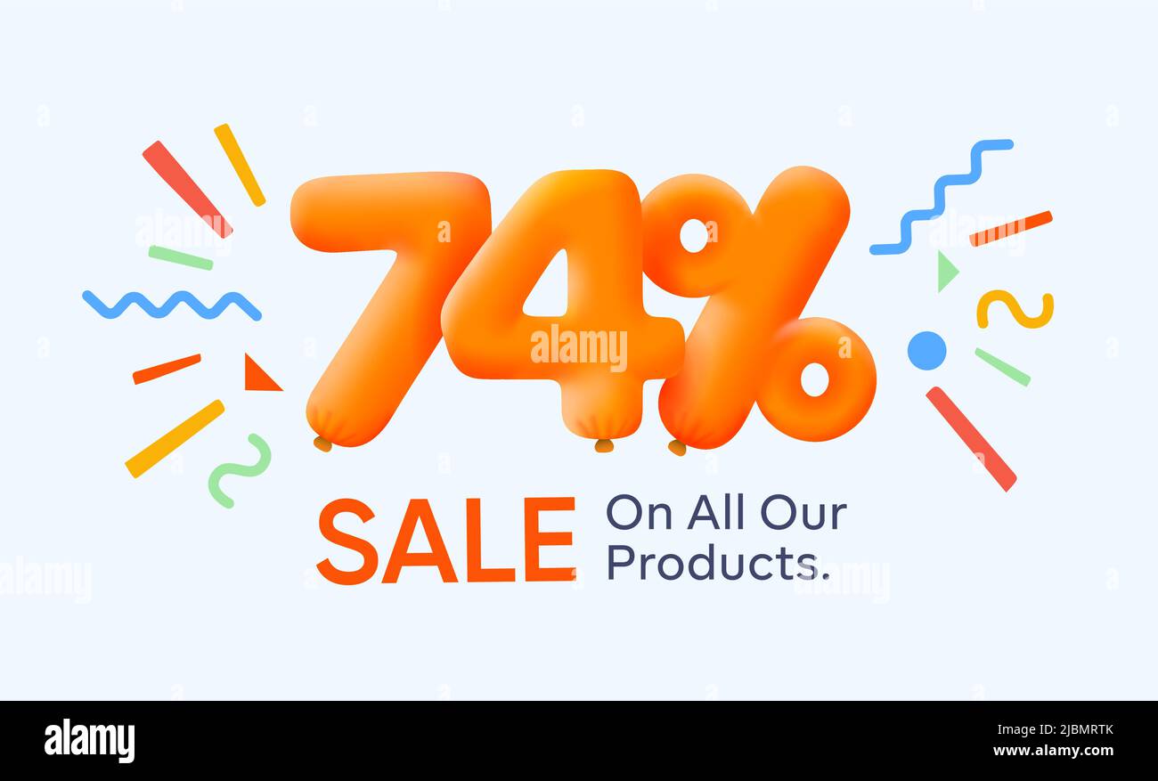 Special summer sale banner 74% discount in form of 3d yellow balloons ...