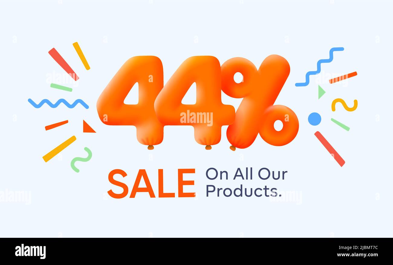 Special summer sale banner 44% discount in form of 3d yellow balloons ...