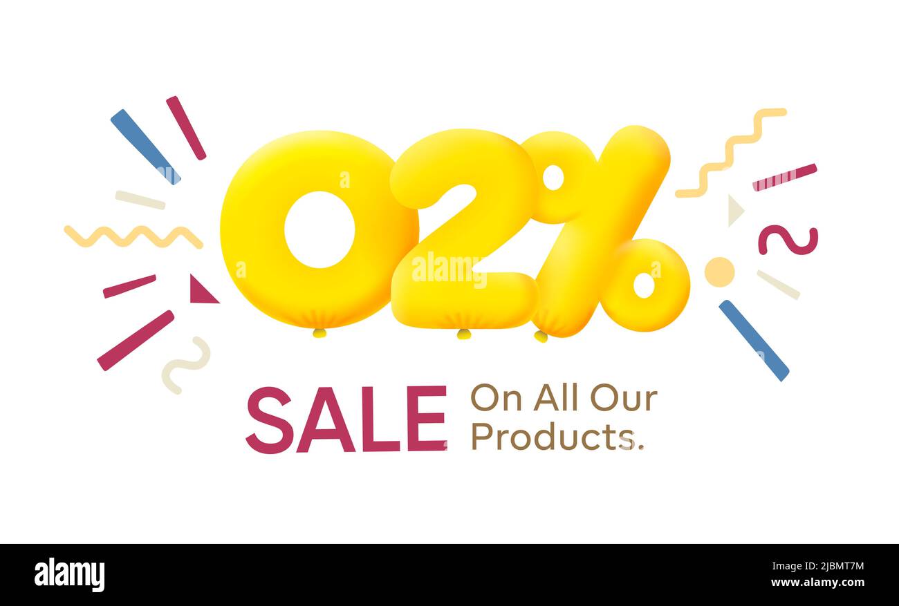 Special offer sale 2% discount 3D number Yellow tag voucher vector ...