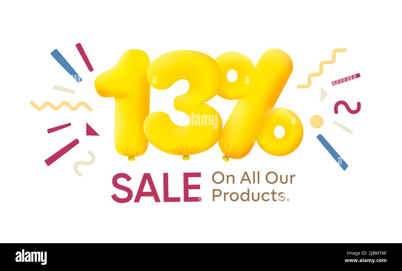 Special offer sale 13% discount 3D number Yellow tag voucher vector ...