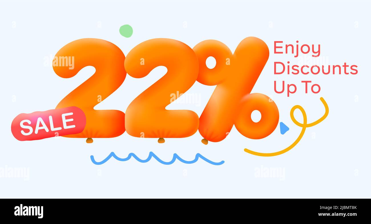 Special offer sale 22% discount 3D number Yellow tag voucher vector ...
