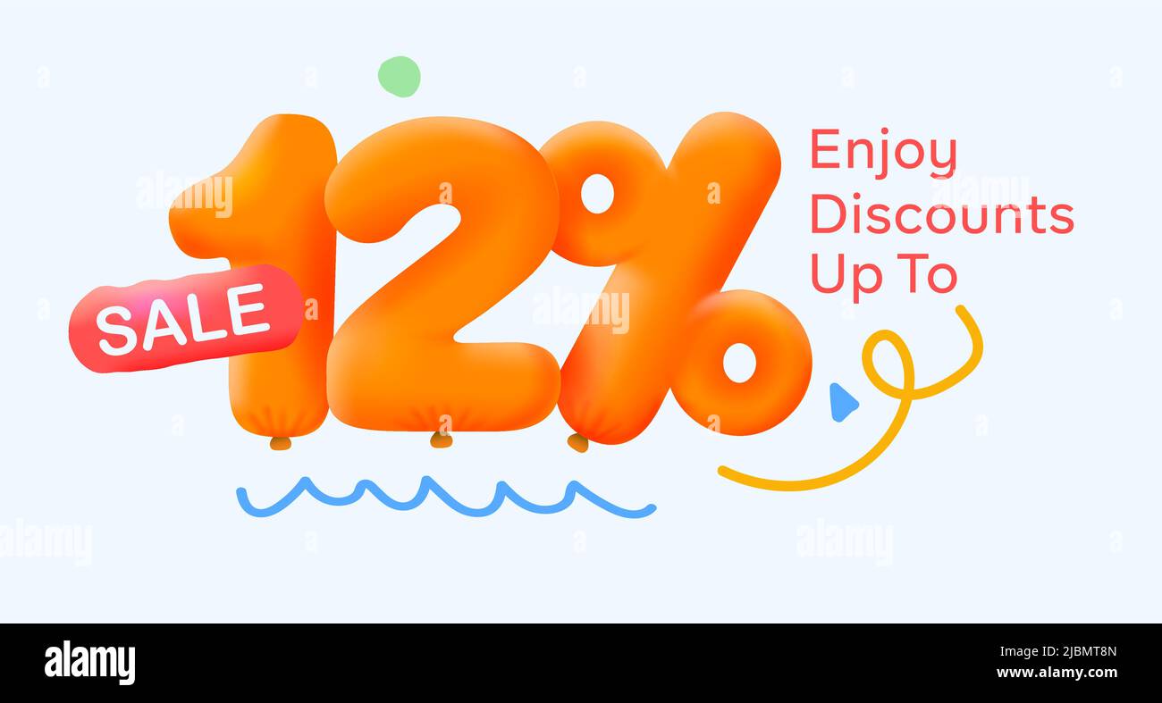 Special offer sale 12% discount 3D number Yellow tag voucher vector ...
