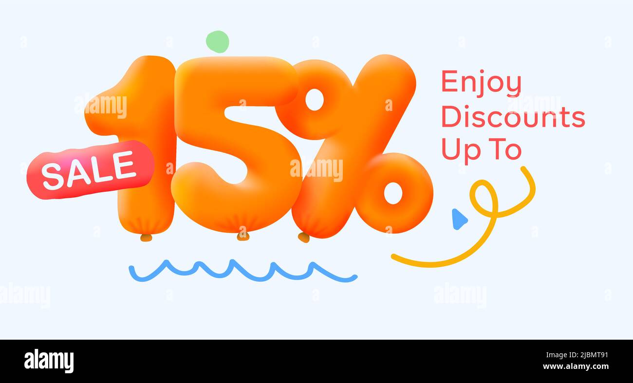 Special offer sale 15% discount 3D number Yellow tag voucher vector ...