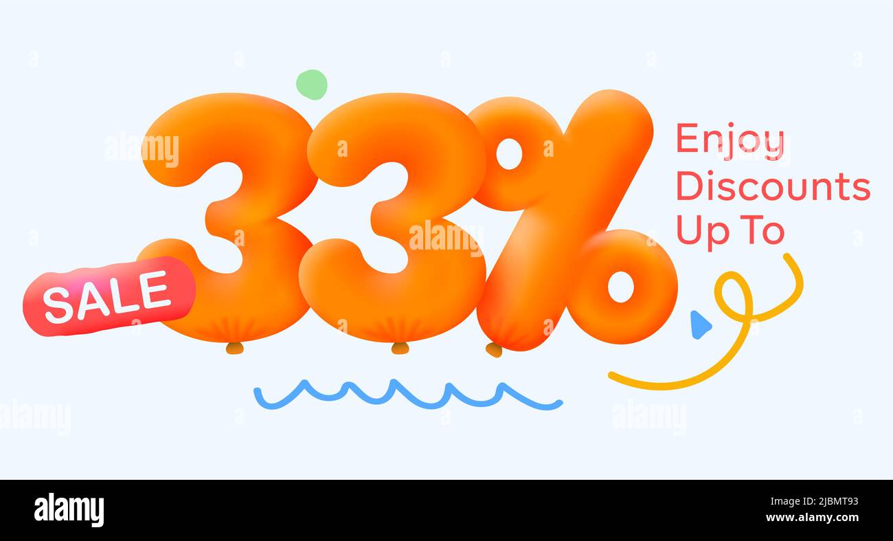 Special offer sale 33% discount 3D number Yellow tag voucher vector ...