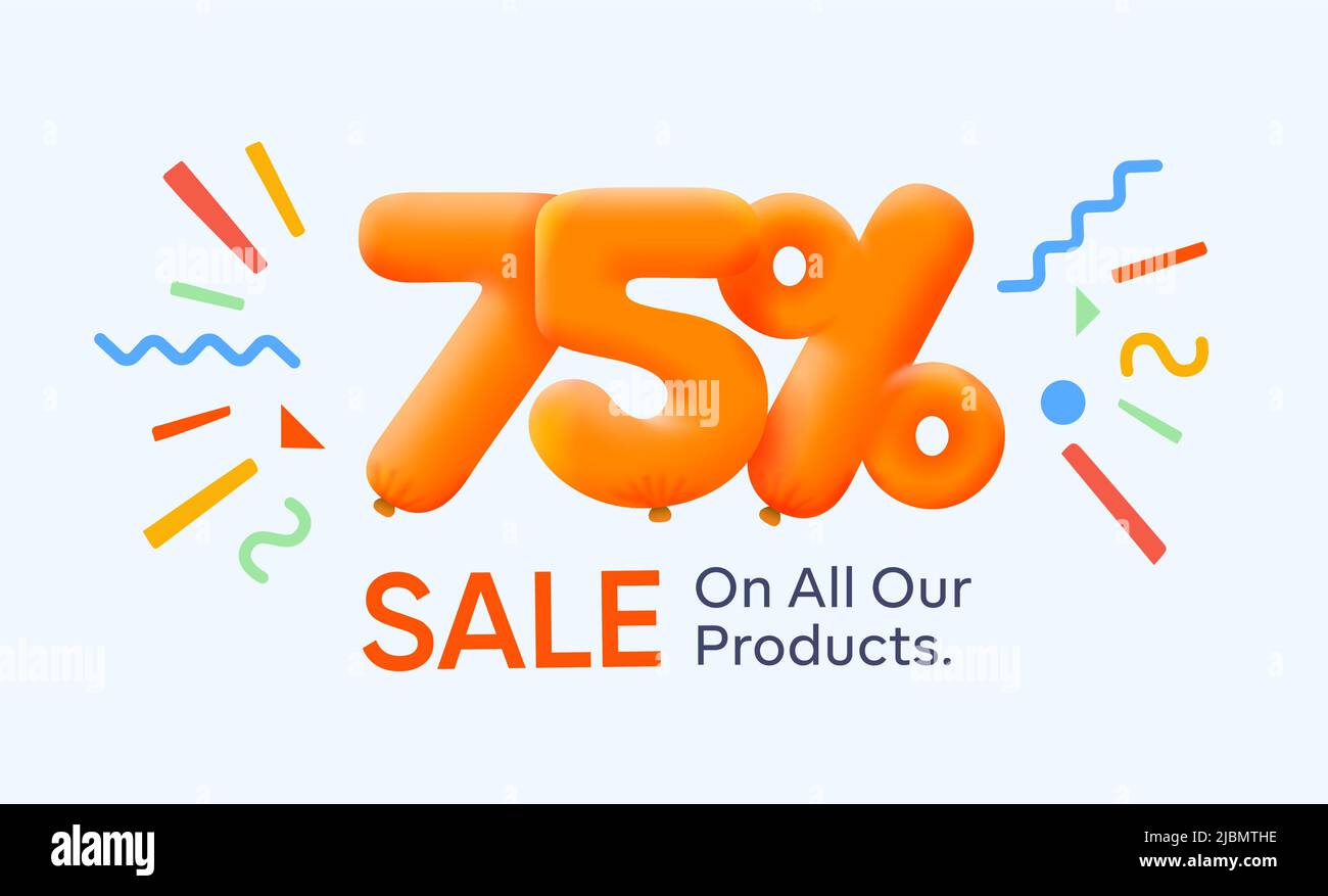 Special summer sale banner 75% discount in form of 3d yellow balloons ...