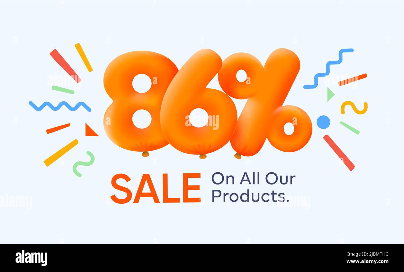Special summer sale banner 86% discount in form of 3d yellow balloons ...