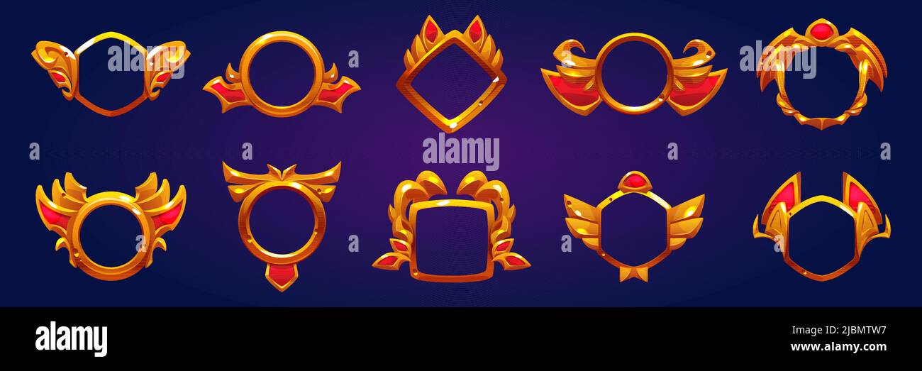 Golden avatar frames, game winner award badges isolated on background ...