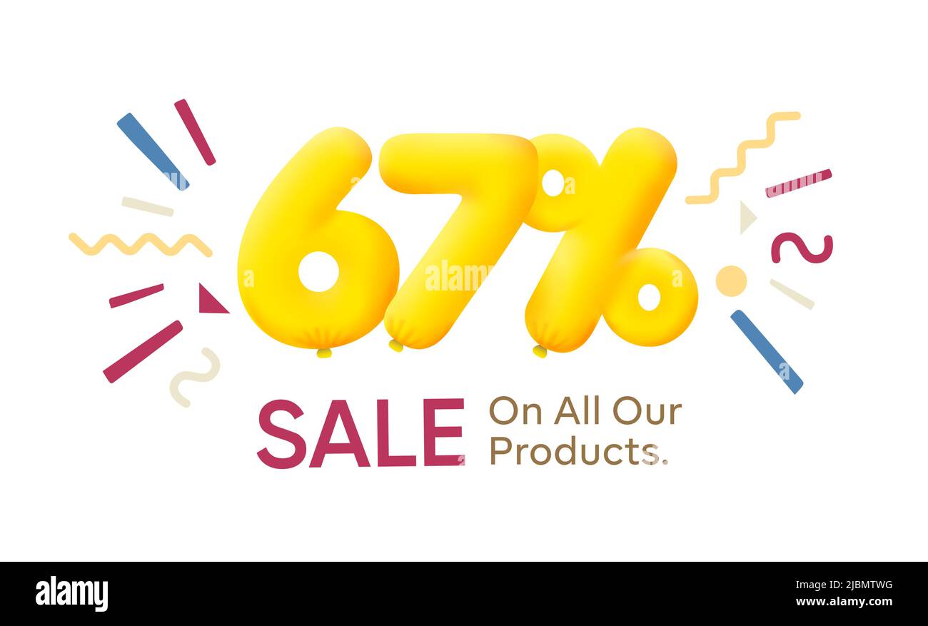 Special offer sale 67% discount 3D number Yellow tag voucher vector ...