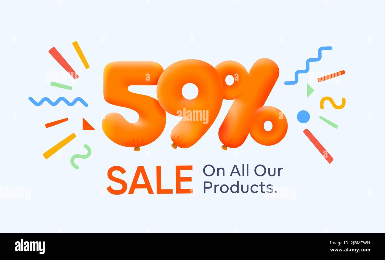 Special summer sale banner 59% discount in form of 3d yellow balloons ...