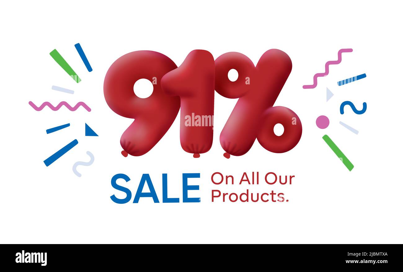Special summer sale banner 91% discount in form of 3d balloons Red ...