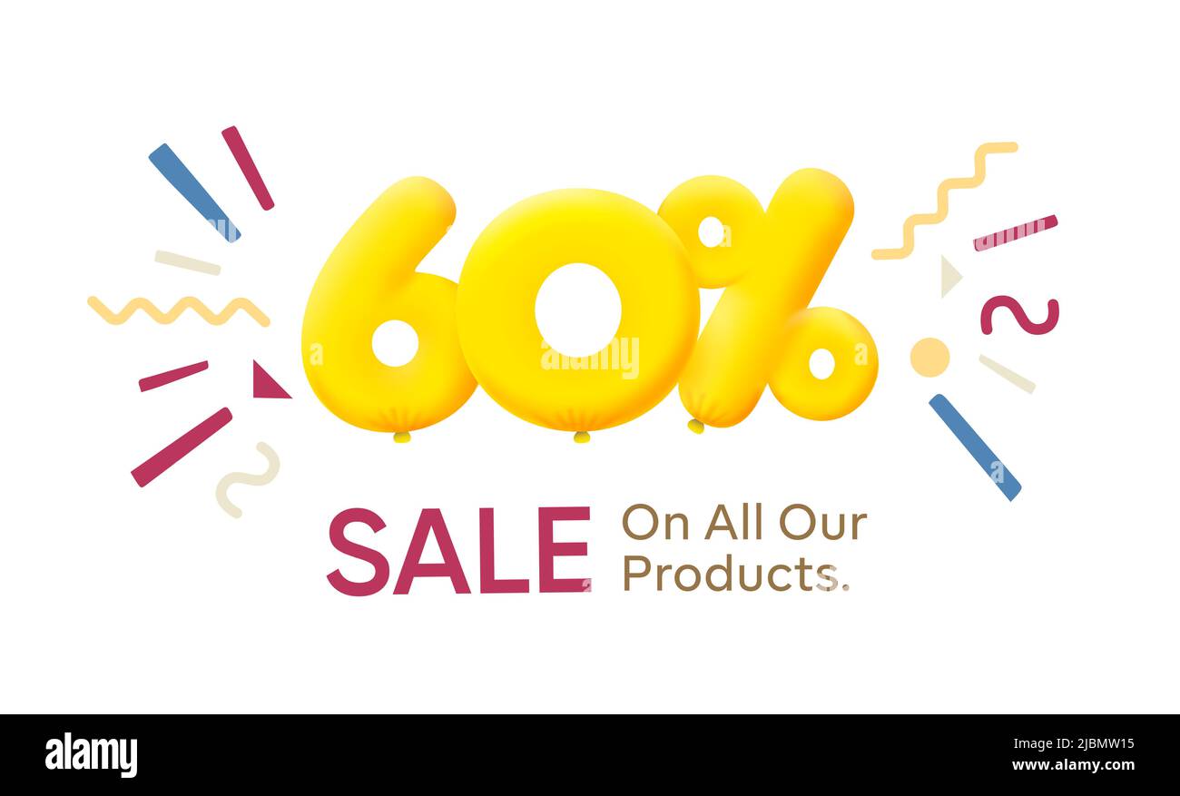 Special offer sale 60% discount 3D number Yellow tag voucher vector ...