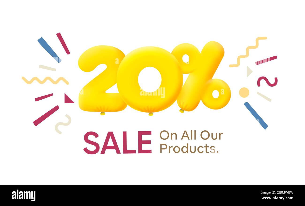 Special offer sale 20% discount 3D number Yellow tag voucher vector ...