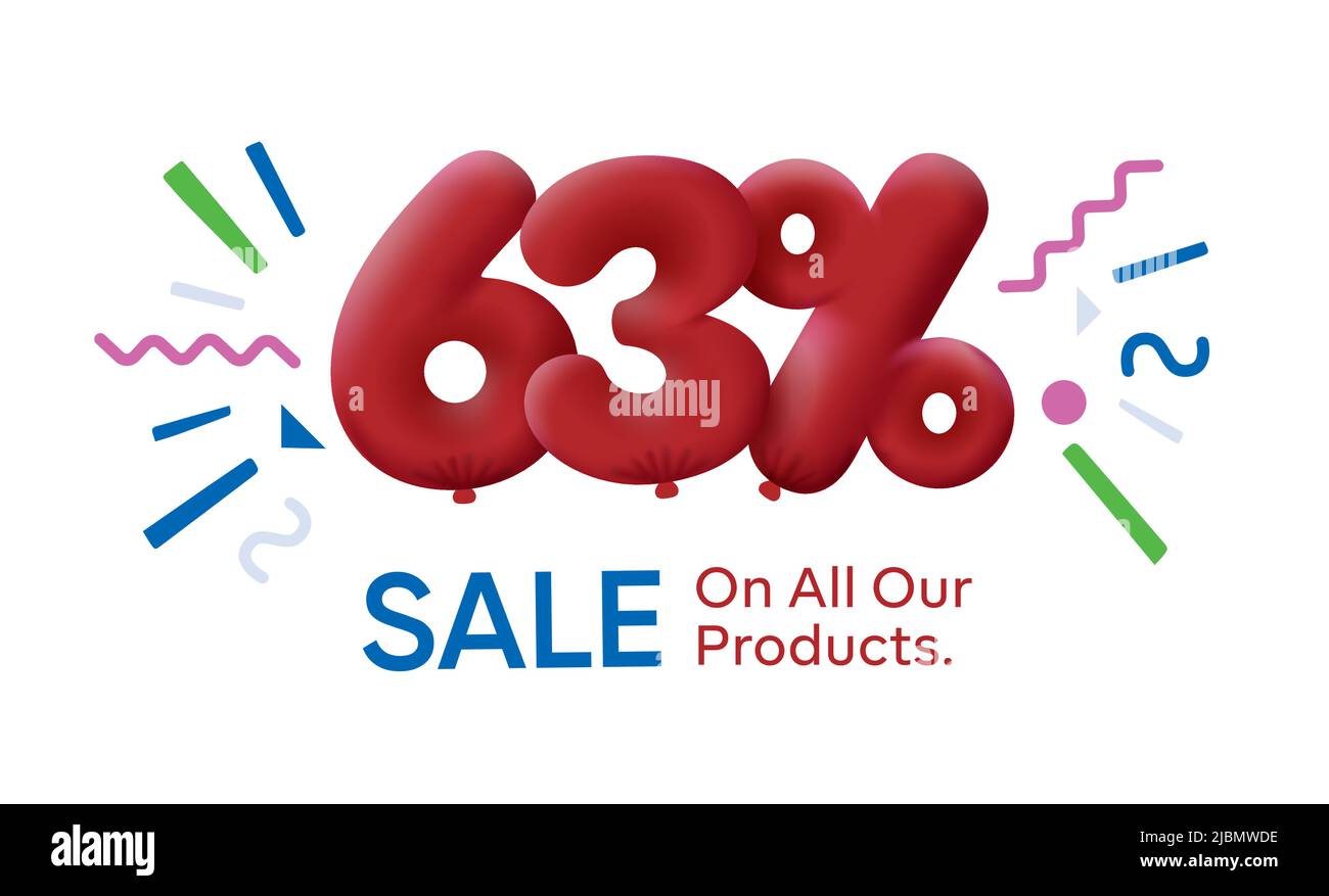 Special summer sale banner 63% discount in form of 3d balloons Red ...